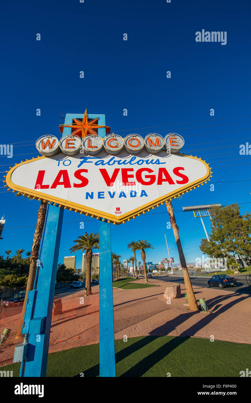 Famous Las Vegas sign on bright sunny day Stock Photo - Alamy