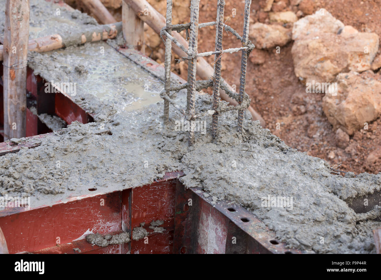 pillar and beam being constructed at the construction site Stock Photo ...