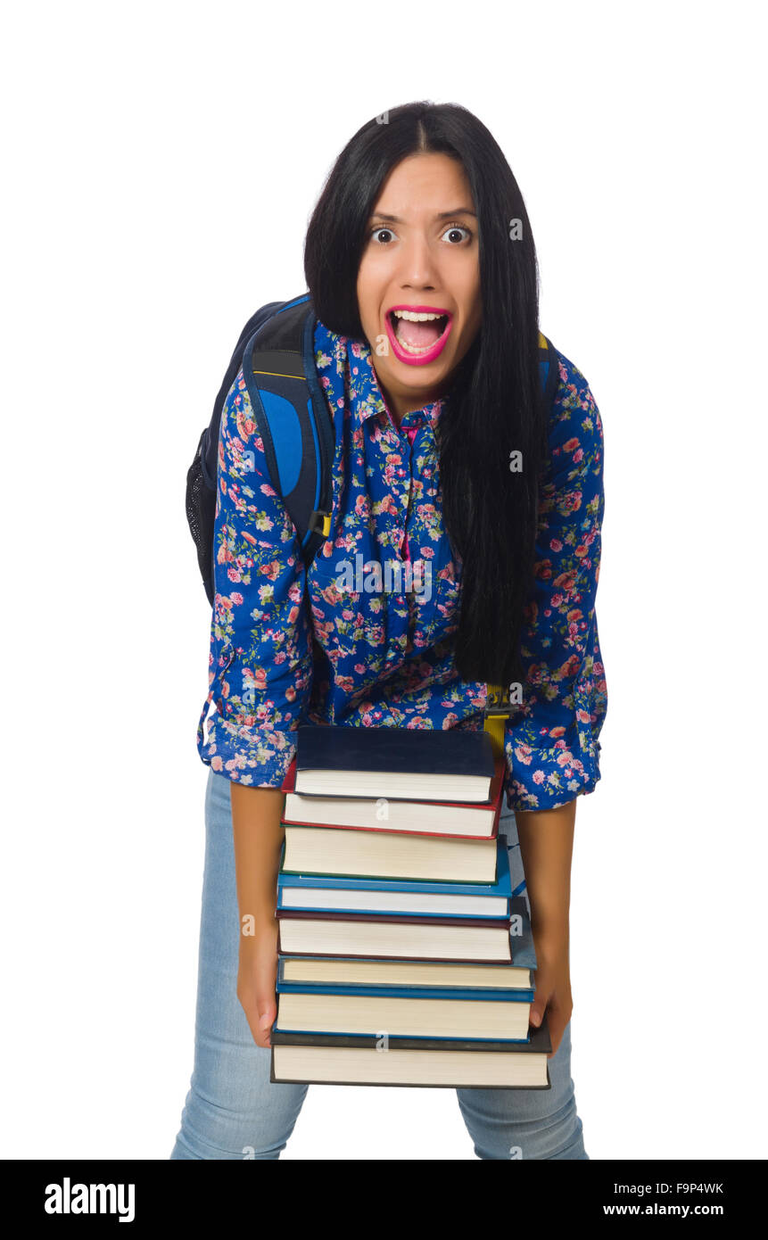 Young female student with books on white Stock Photo - Alamy