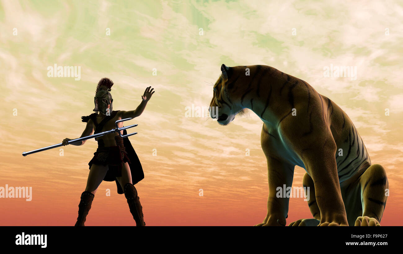 Gladiator fighting tiger hi-res stock photography and images - Alamy