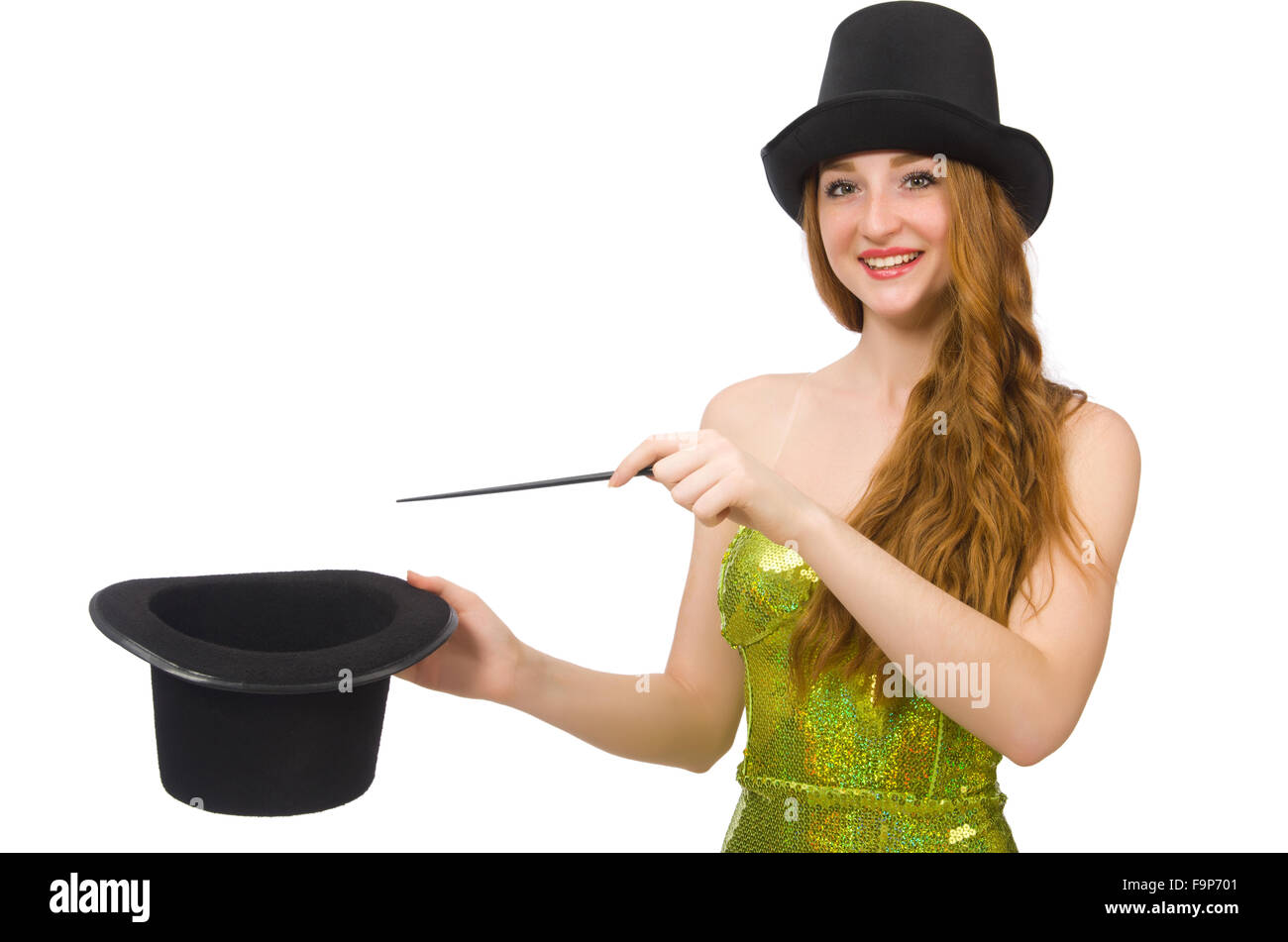 Magician woman isolated on white Stock Photo - Alamy