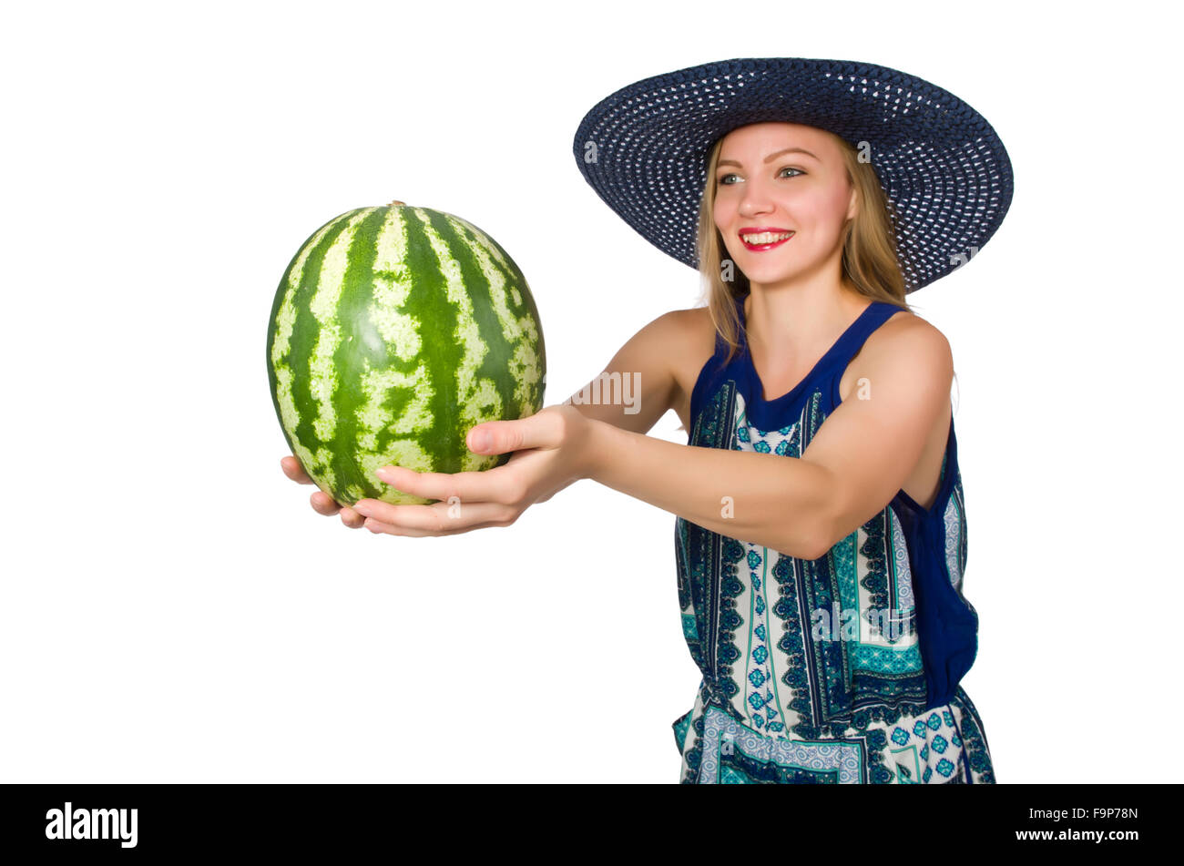 Woman with watermelon isolated on white Stock Photo - Alamy
