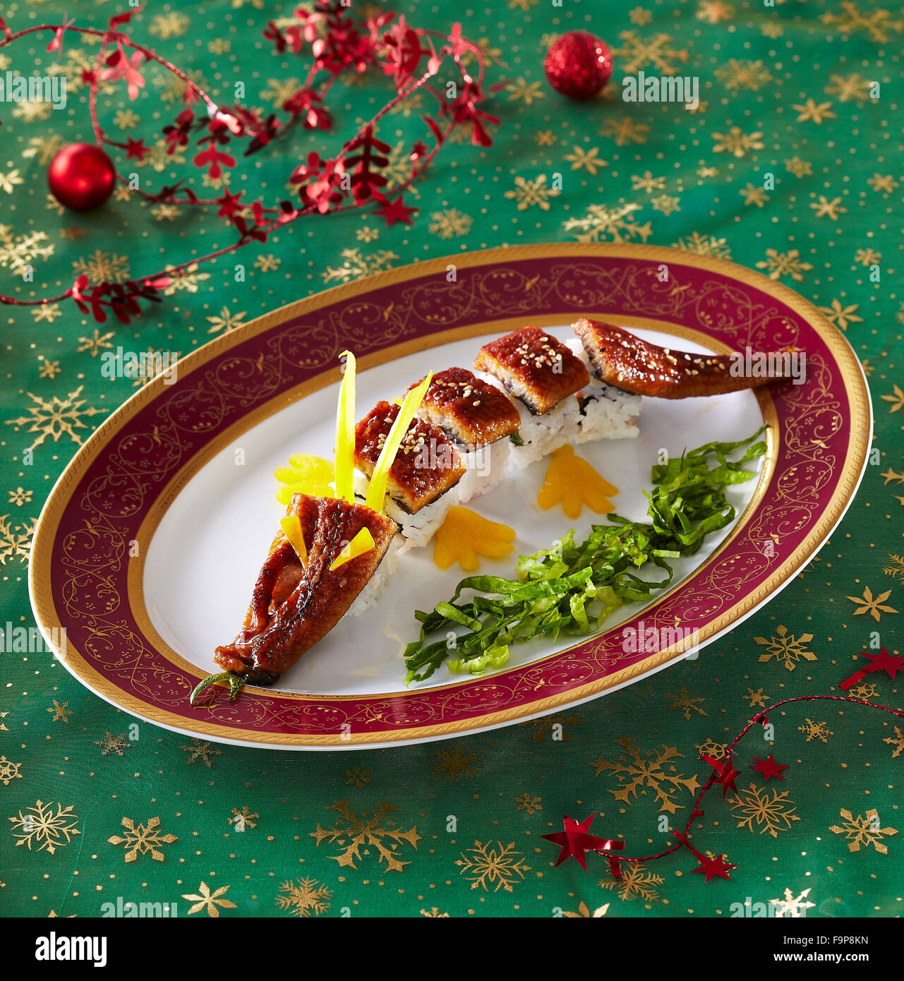 Japanese dragon (smoked fish with sushi Stock Photo - Alamy