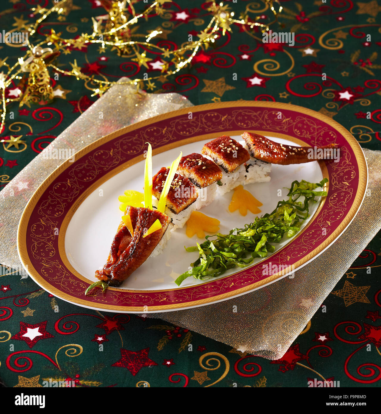 Japanese dragon (smoked fish with sushi Stock Photo - Alamy