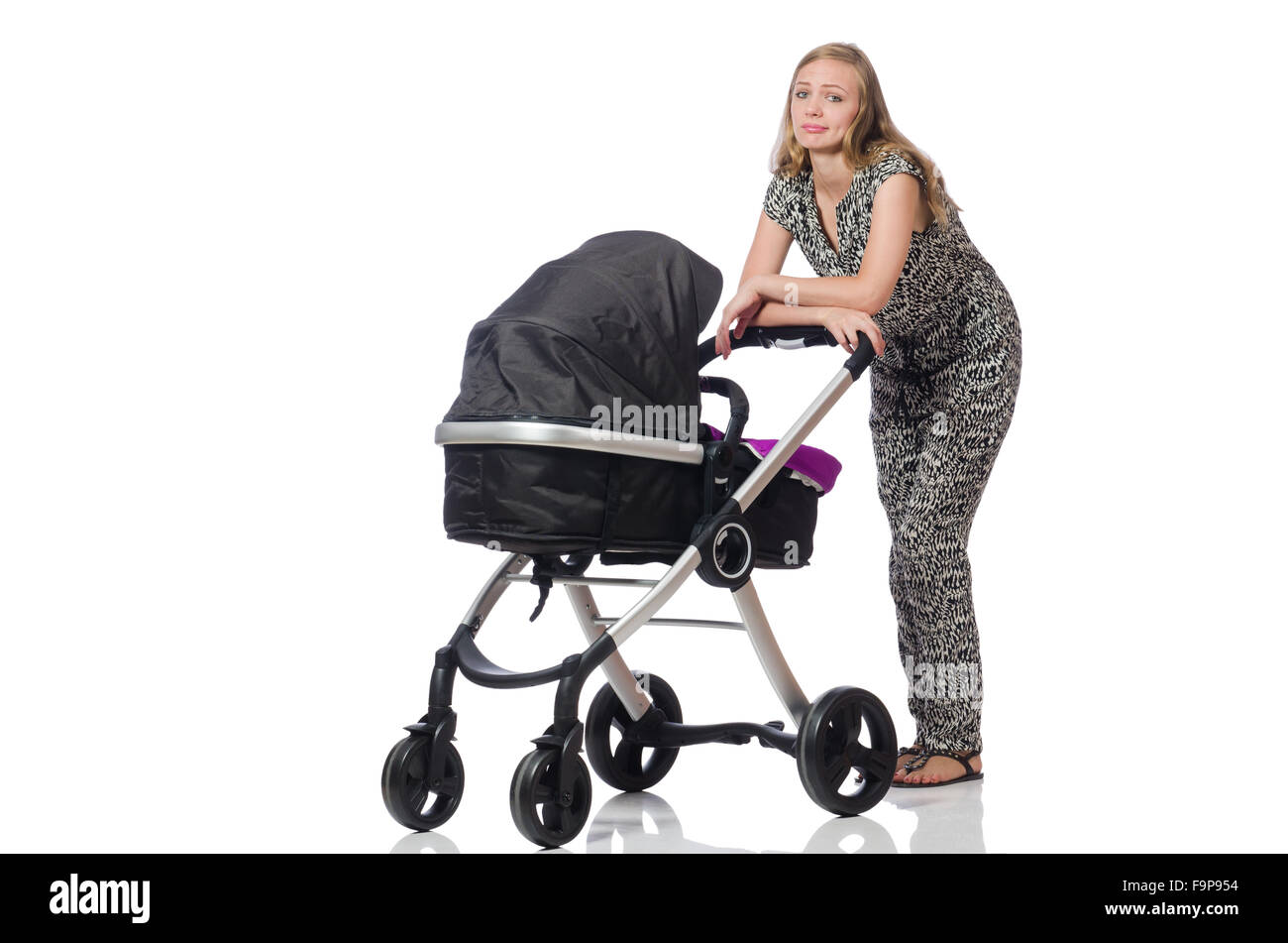 Happy mom with her baby in pram Stock Photo - Alamy