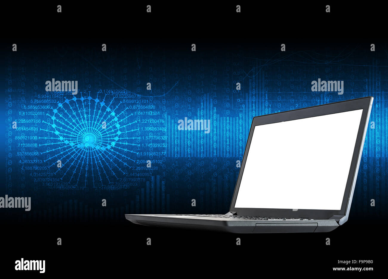 Laptop with blank screen and numbers on blue Stock Photo - Alamy