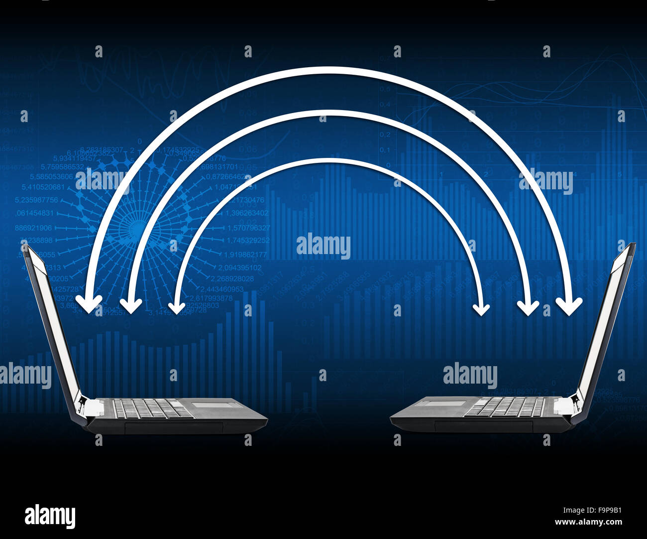 Laptops with arrows and charts Stock Photo - Alamy