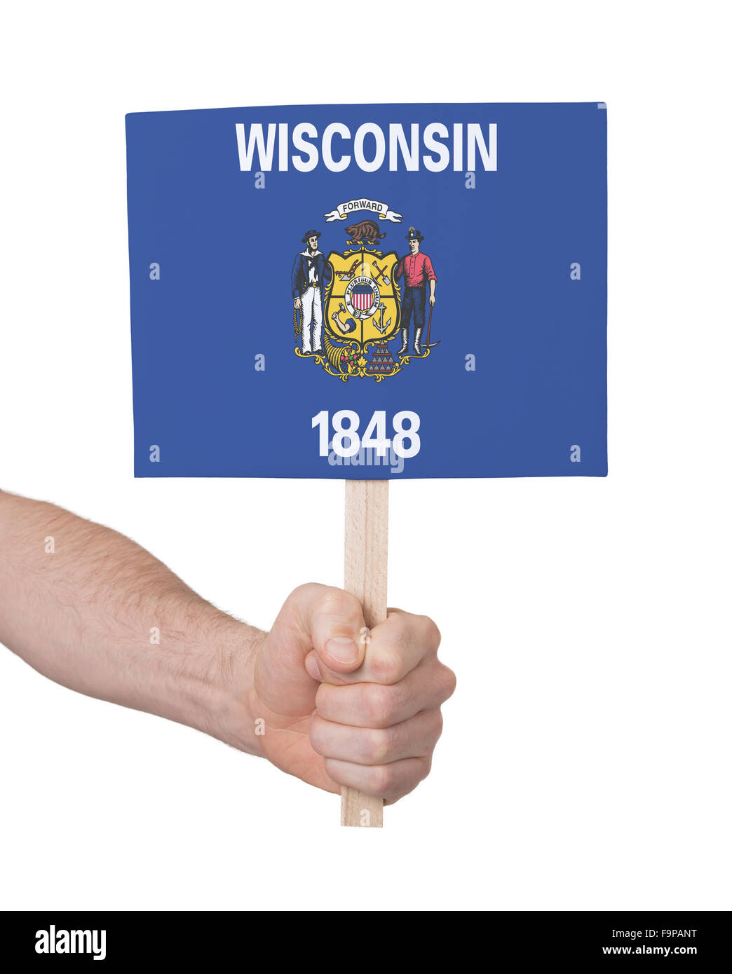 Hand holding small card, isolated on white - Flag of Wisconsin Stock ...