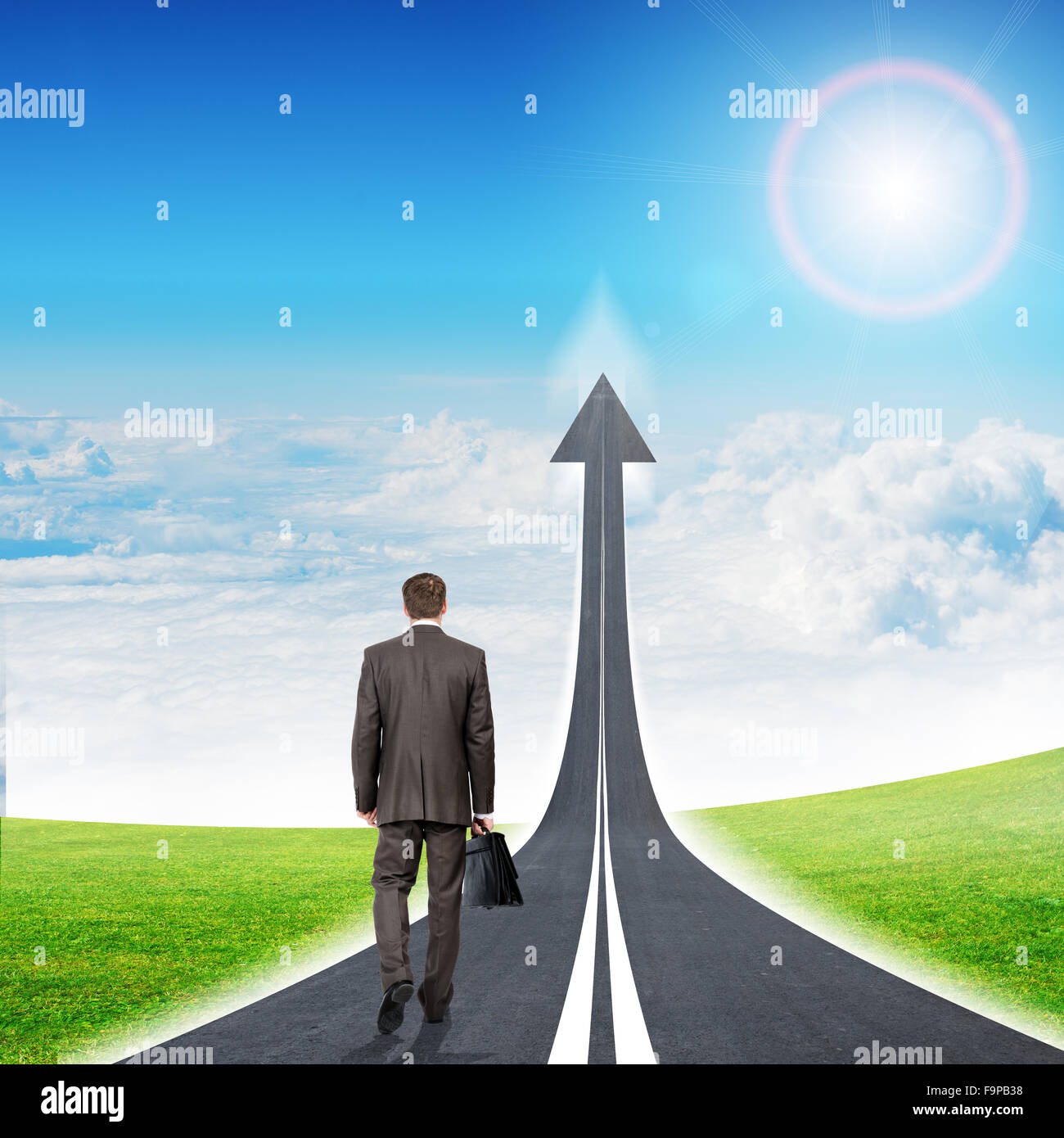 Man walking on freeway road going up as an arrow Stock Photo - Alamy