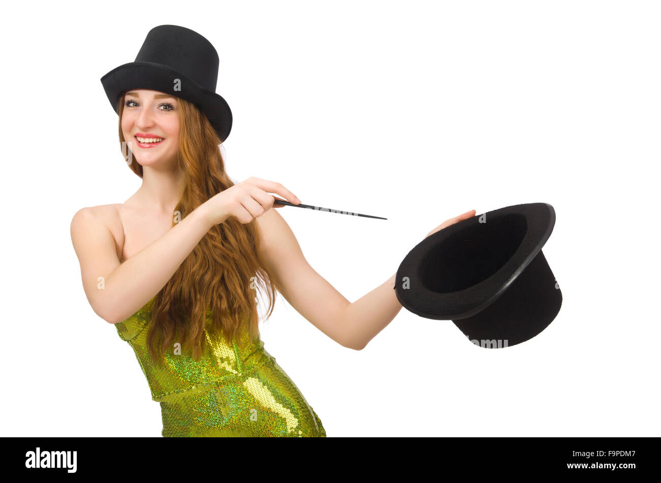 Magician woman isolated on white Stock Photo - Alamy