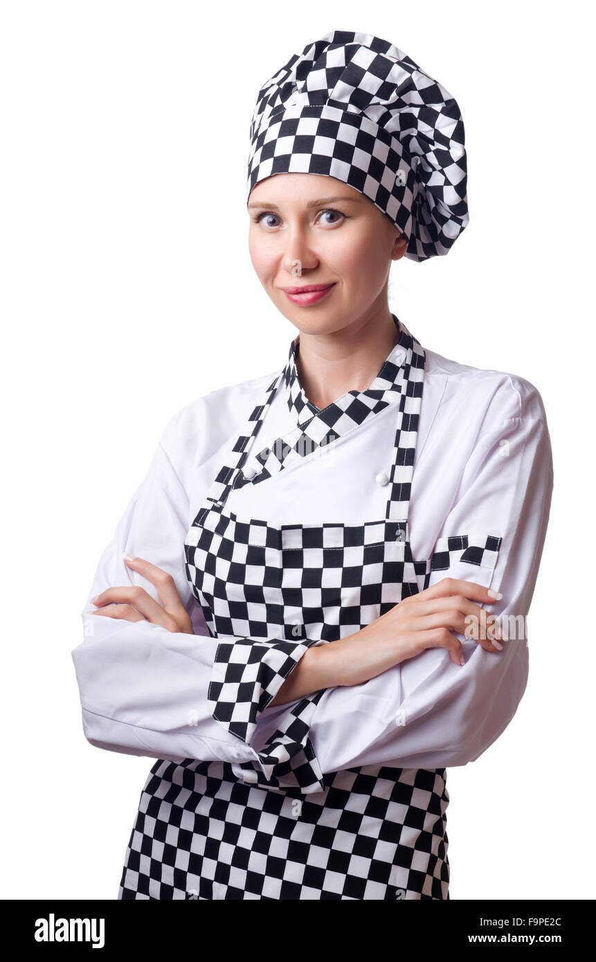 Female chef in uniform isolated on white Stock Photo - Alamy