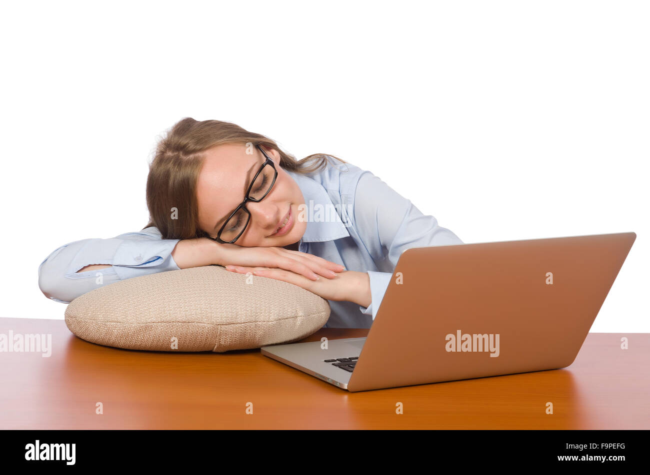 Office employee at work table isolated on white Stock Photo - Alamy