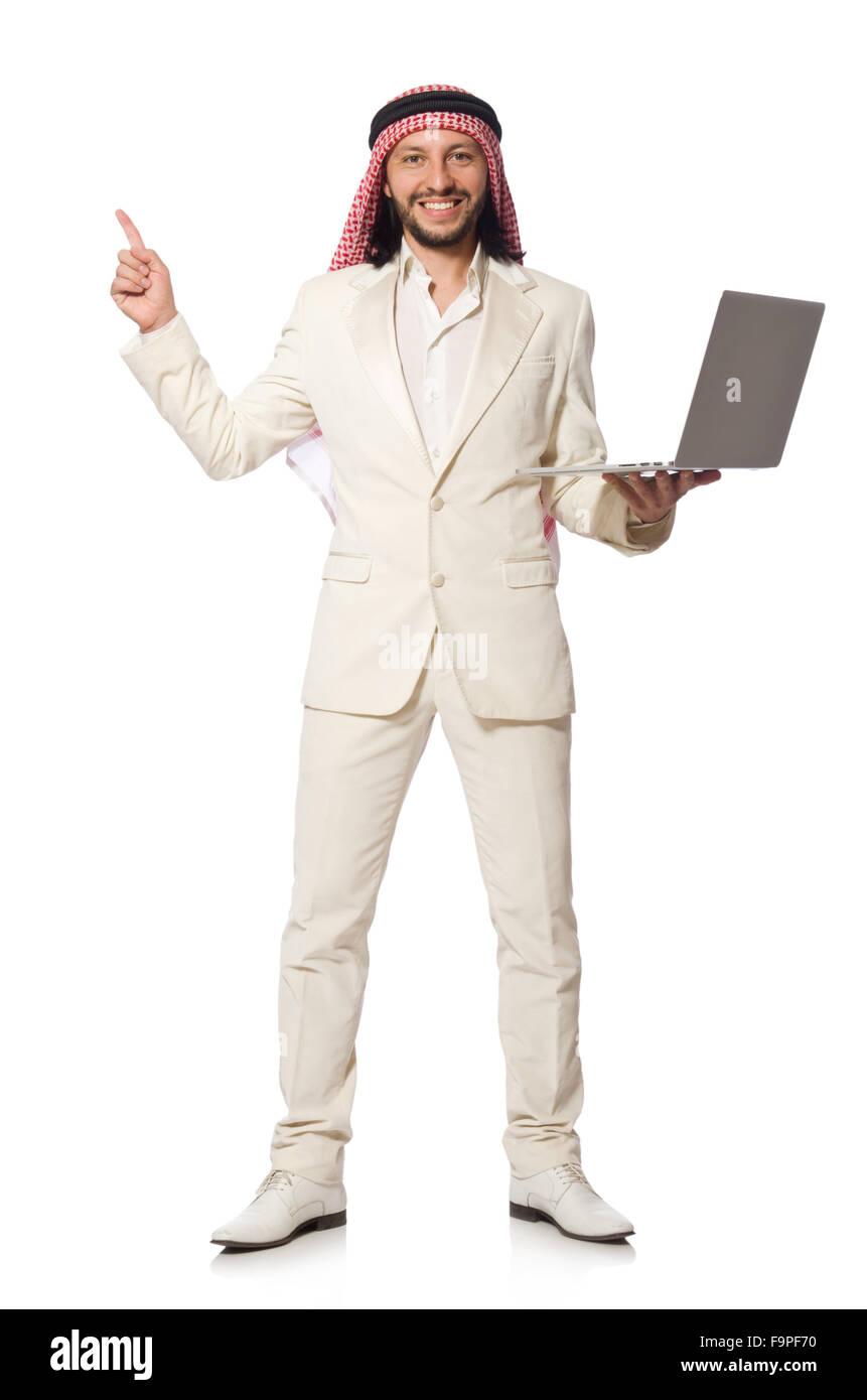 Happy businessman presenting laptop Cut Out Stock Images & Pictures - Alamy