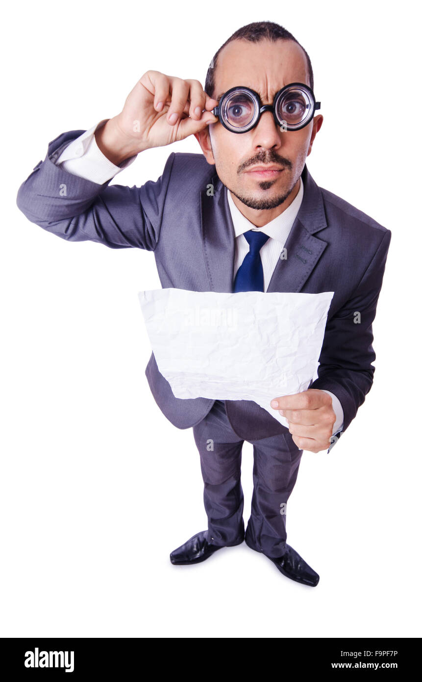 Funny businessman isolated on the white Stock Photo - Alamy
