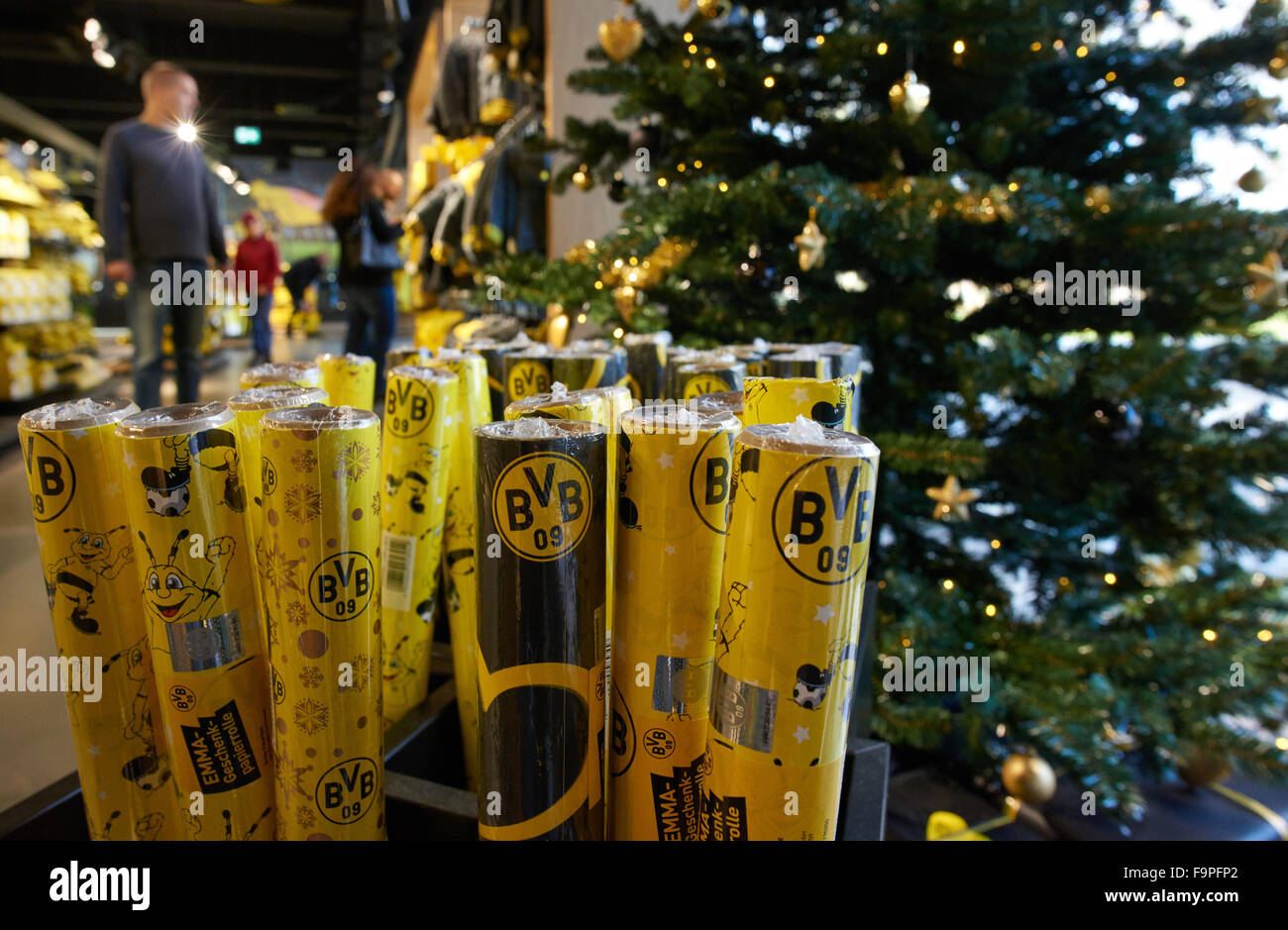 Wrapping paper featuring the Borussia Dortmund team logo on a shelf at ...