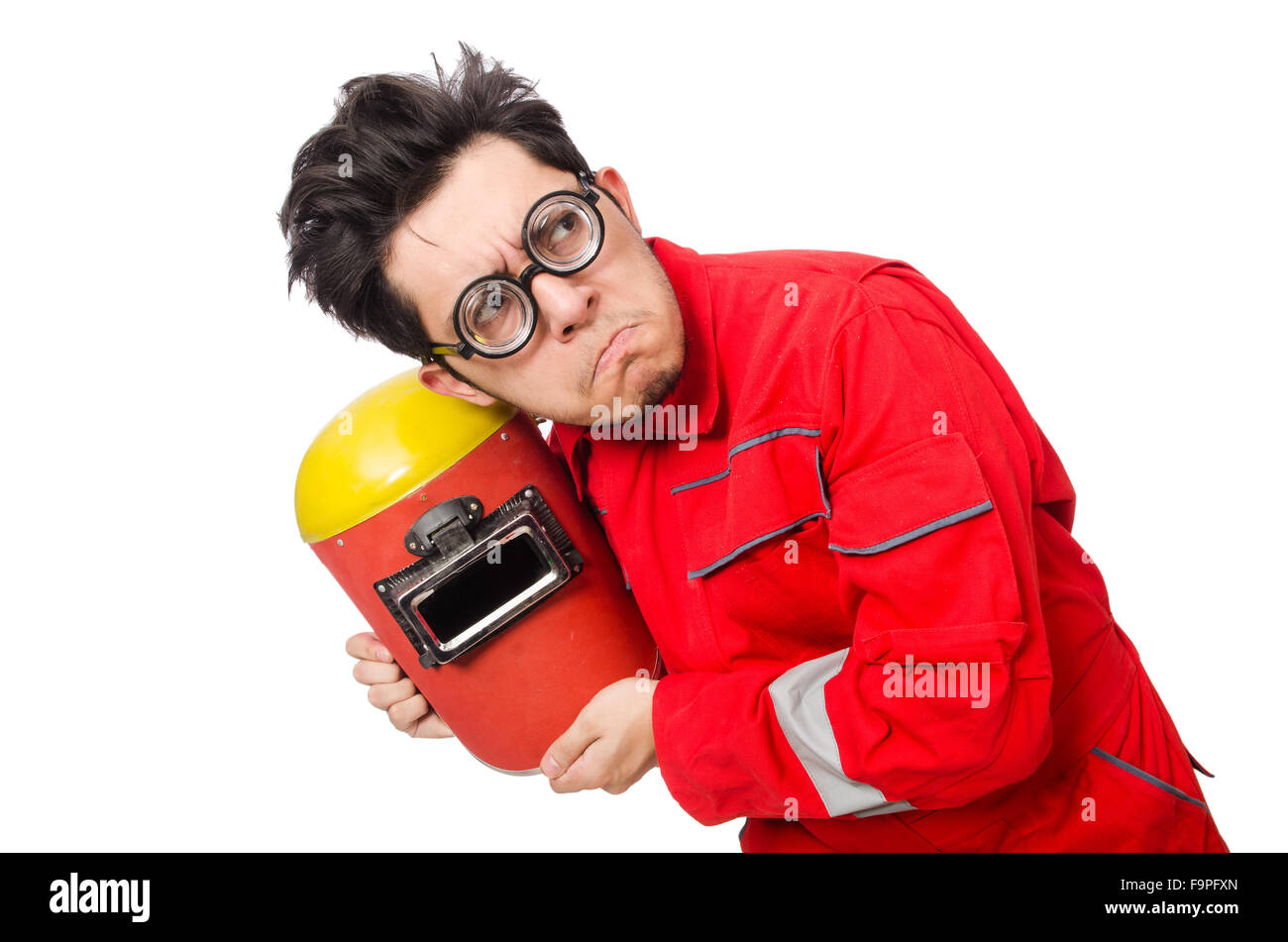 Funny welder isolated on white Stock Photo - Alamy