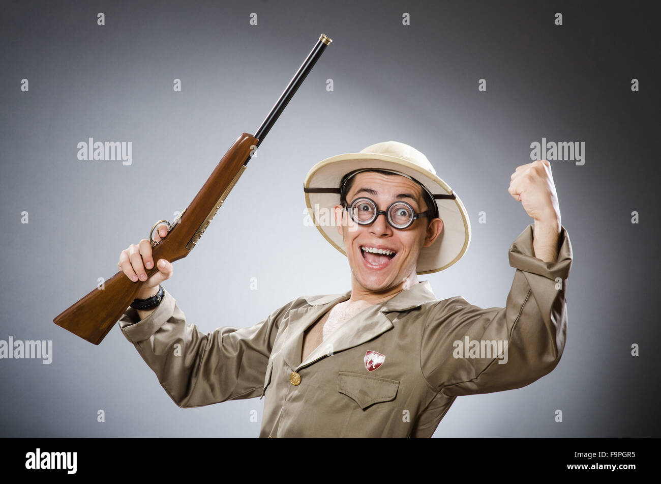 Funny hunter in hunting concept Stock Photo - Alamy
