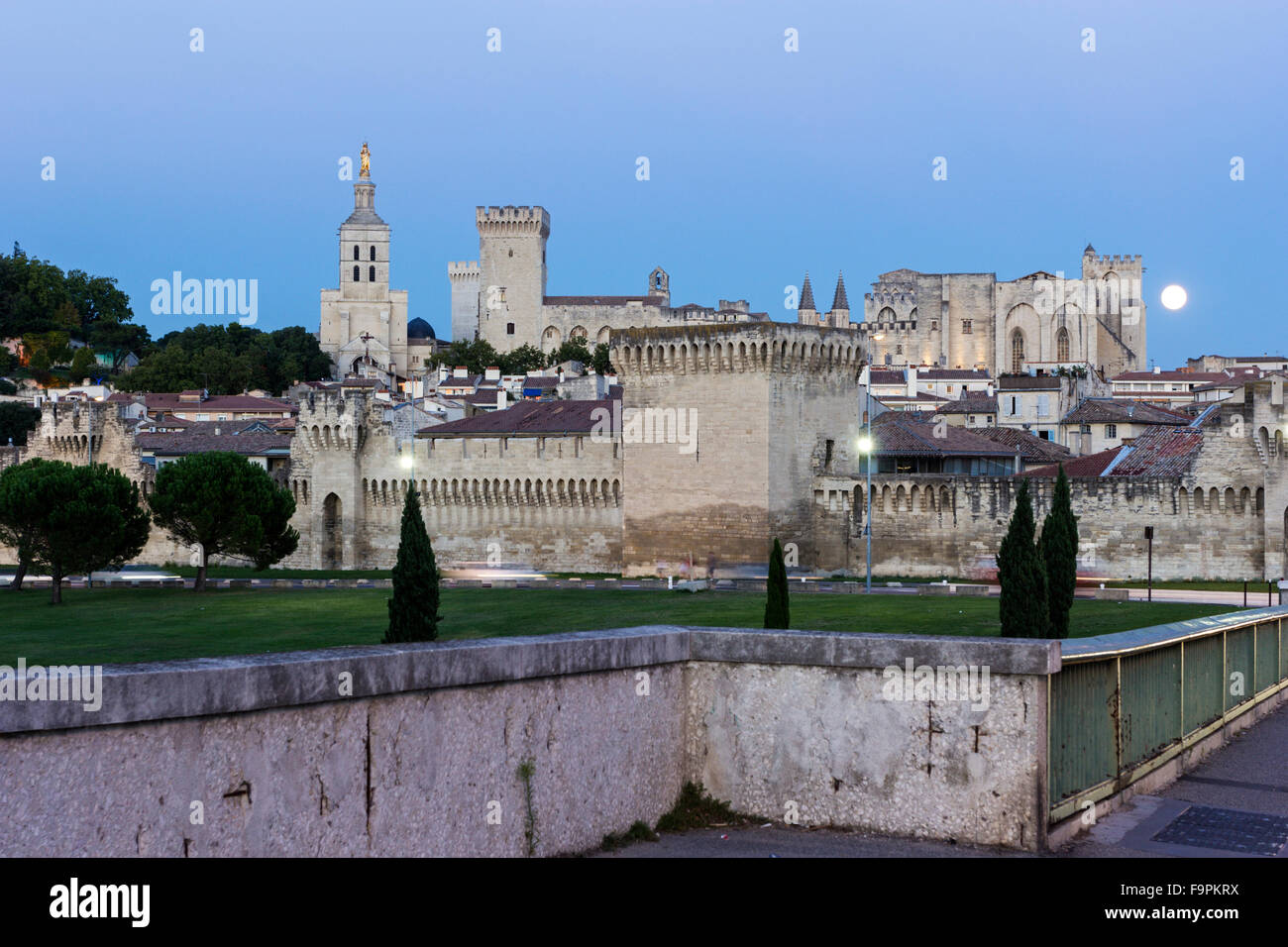 Full moon over Old Town in Avignon in France Stock Photo - Alamy