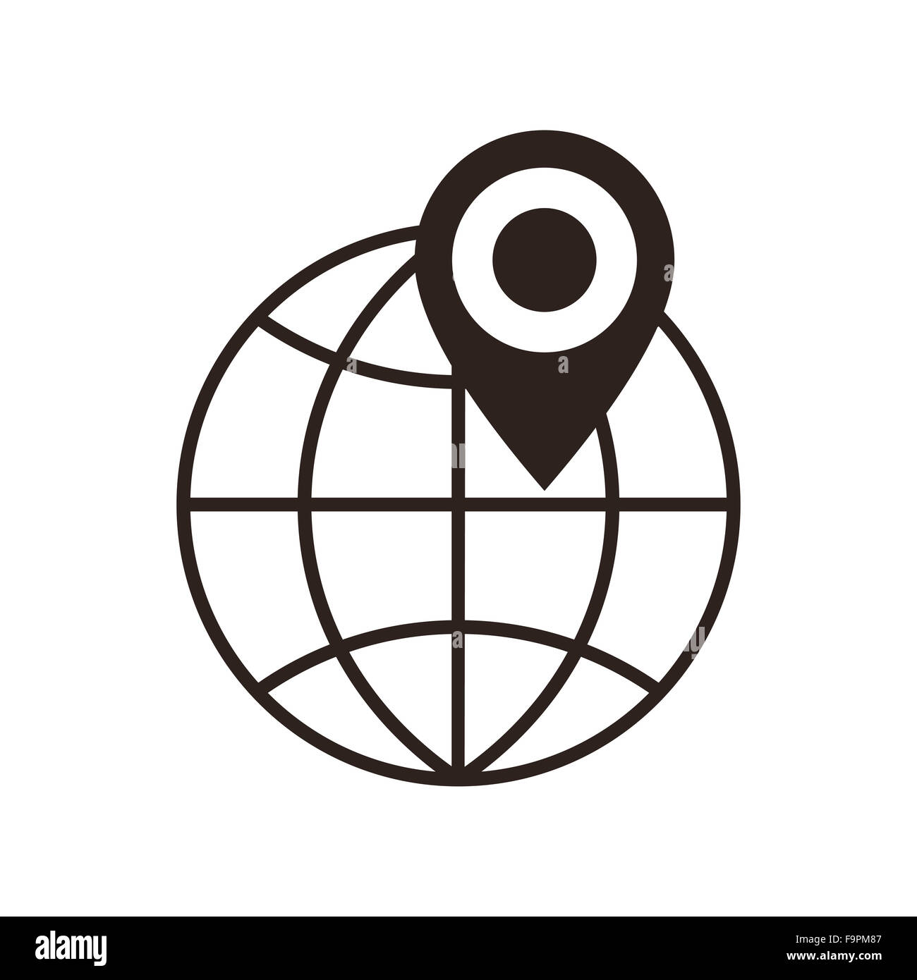 Globe and map pin icon isolated on white background Stock Photo - Alamy
