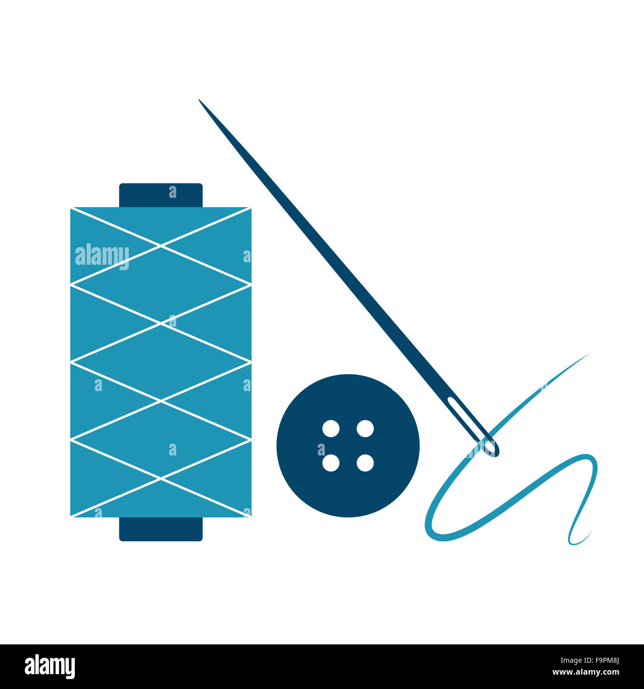 Needle, thread and button isolated on white background Stock Photo - Alamy