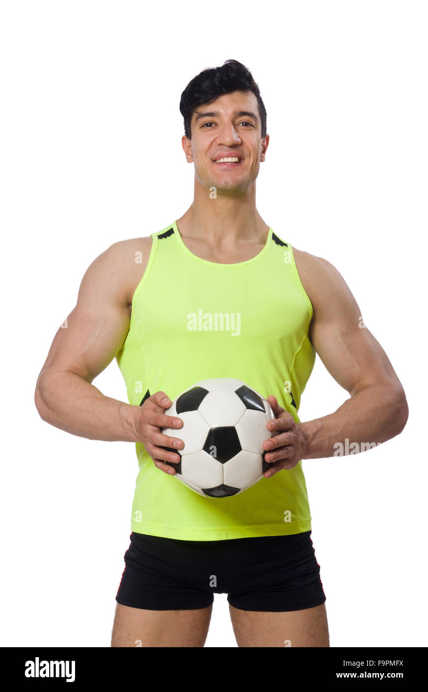 Man with football isolated on white Stock Photo - Alamy