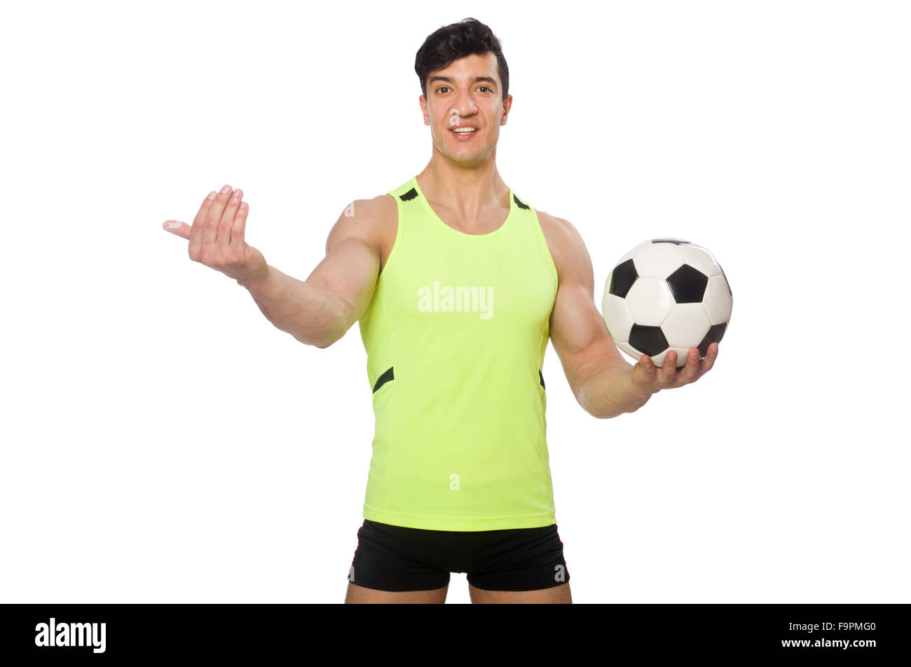 Man with football isolated on white Stock Photo - Alamy