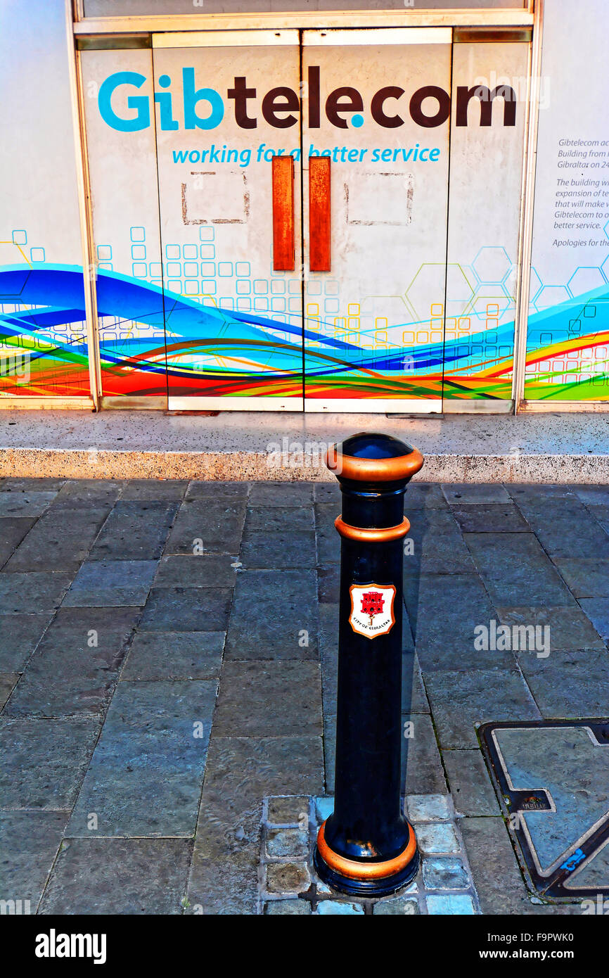 Gibraltar Gibtele.com telecom office and Gibraltar bollard Stock Photo ...