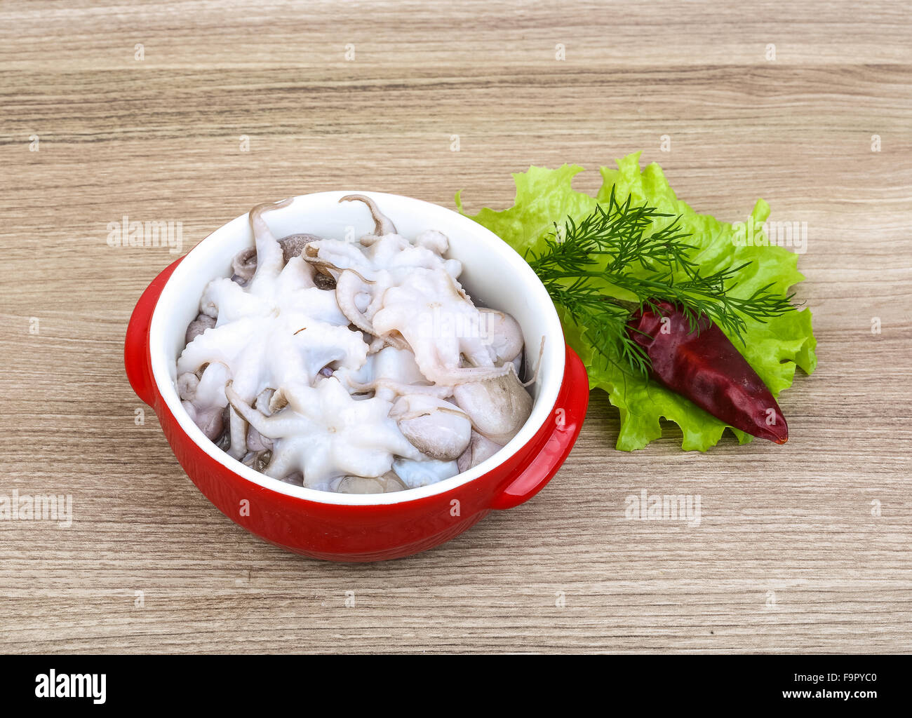 Raw baby octopus in the bowl ready for cooking Stock Photo - Alamy