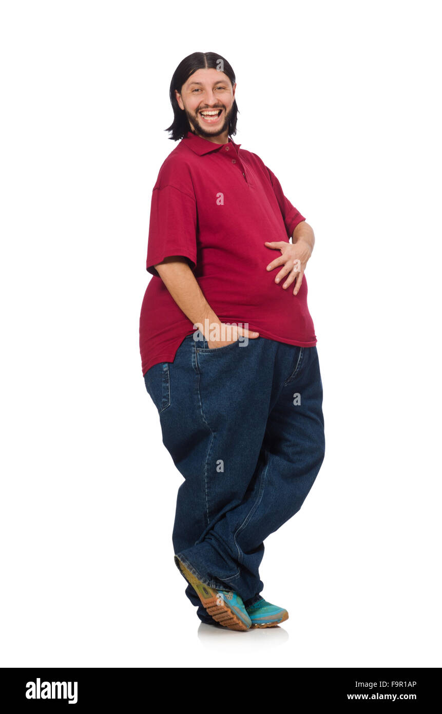 Overweight man isolated on the white Stock Photo - Alamy