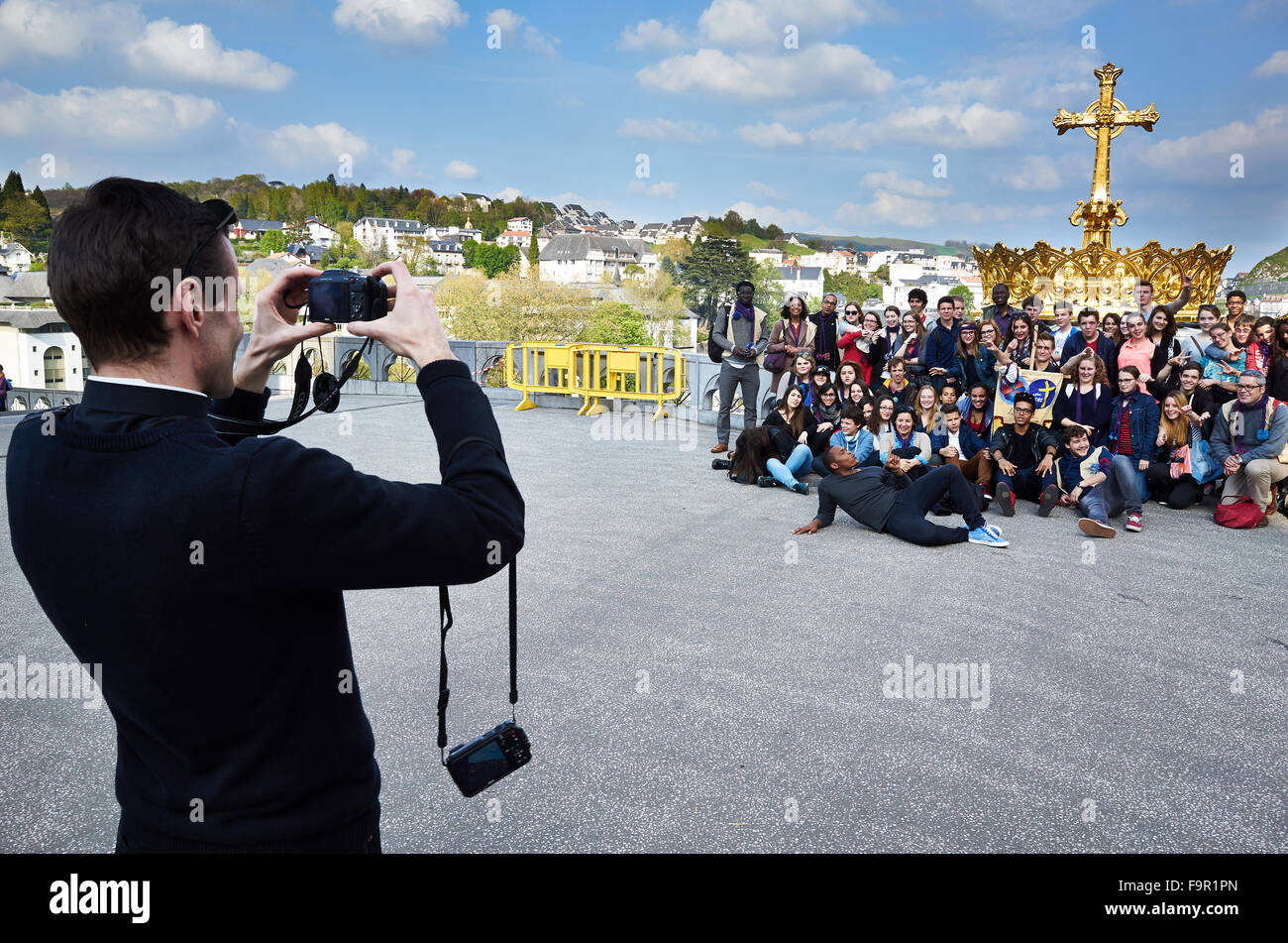 Lourdes sanctuary. Pilgrims' group Stock Photo - Alamy