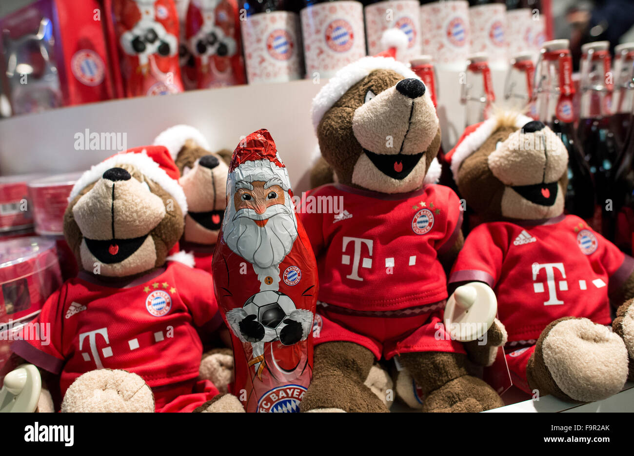 A chocolate Santa Claus and toy versions of mascot Berni with the logo ...