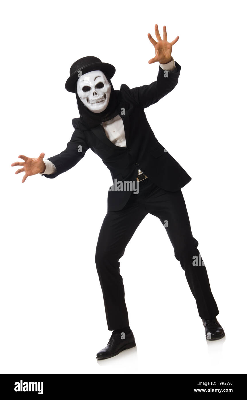 Man with scary mask isolated on white Stock Photo - Alamy