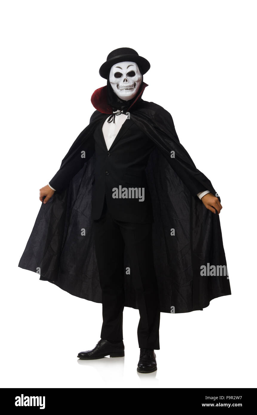 Man with scary mask isolated on white Stock Photo - Alamy