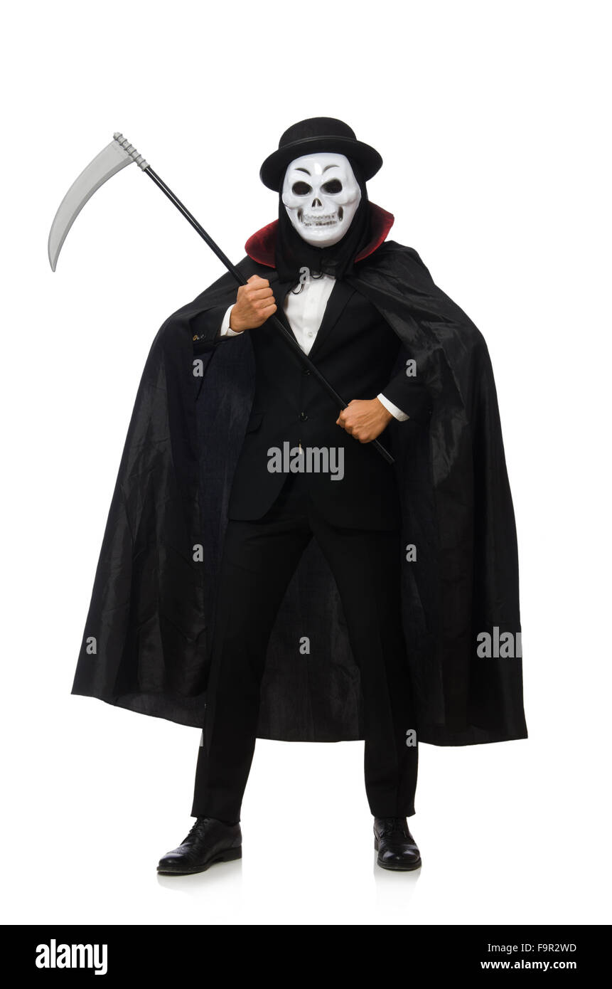 Man with scary mask isolated on white Stock Photo - Alamy