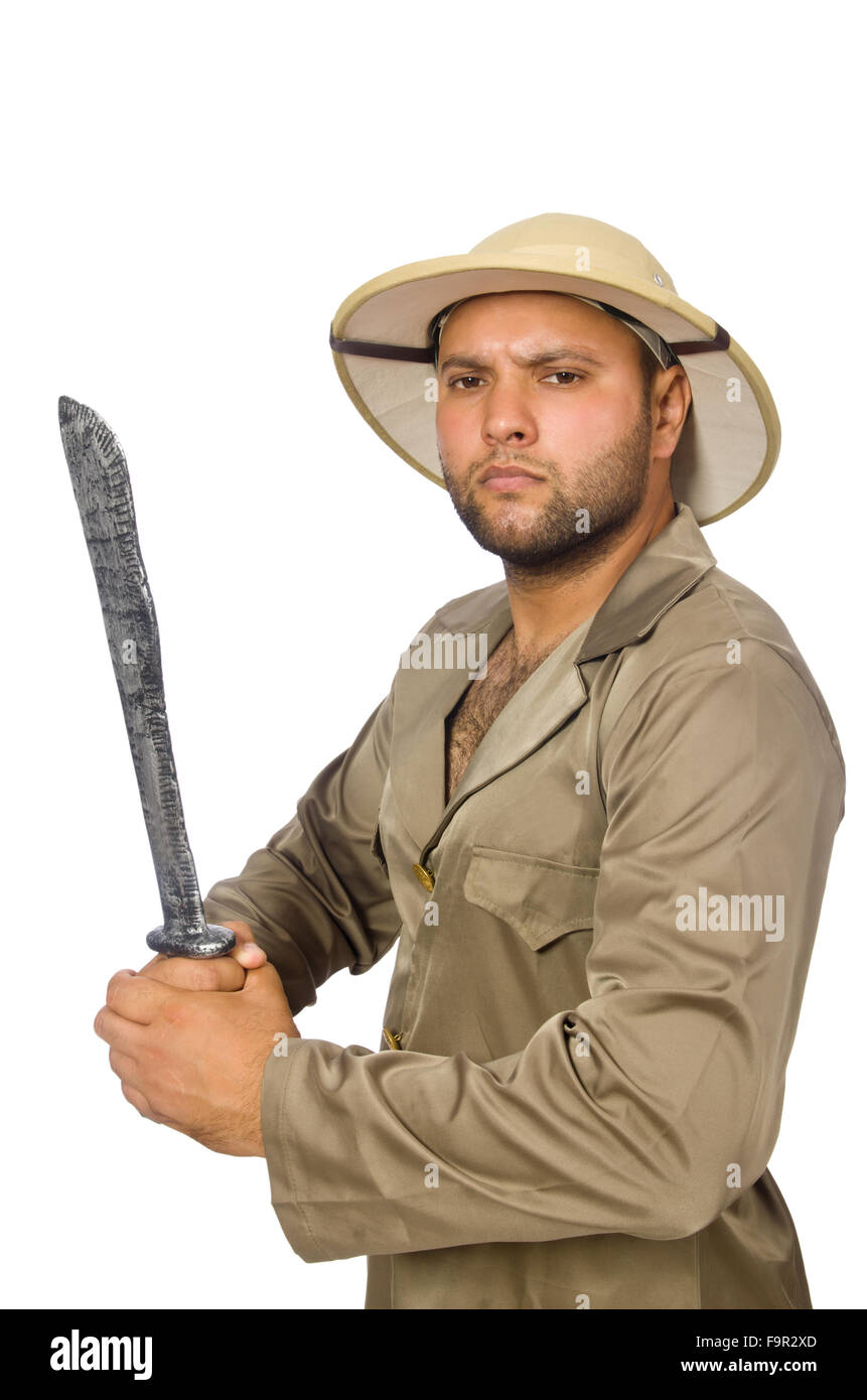 Man with knife isolated on white Stock Photo - Alamy