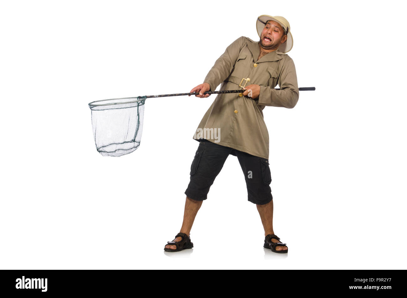 Man hunting for butterflies isolated on white Stock Photo - Alamy