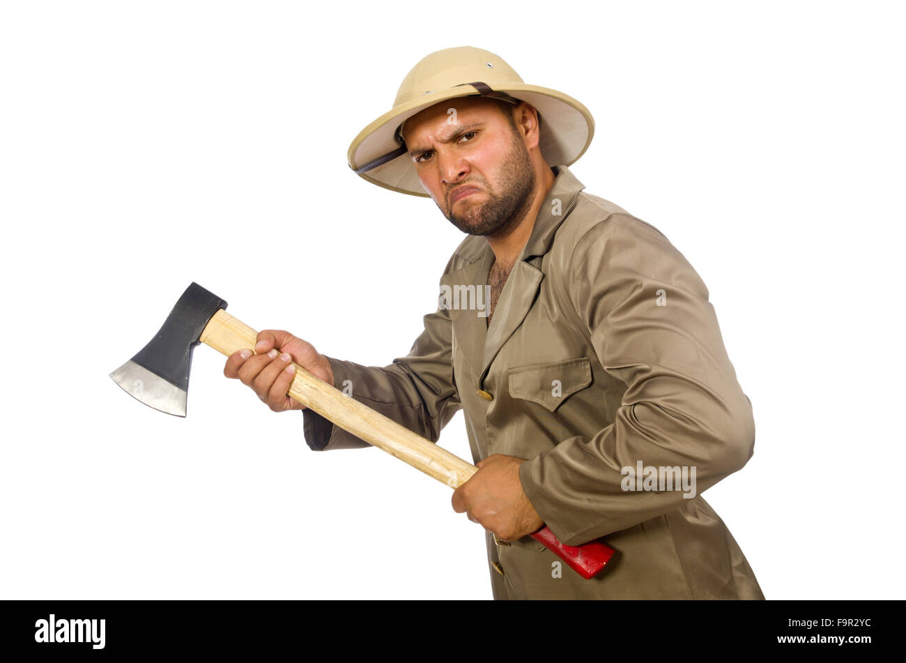 Man with axe isolated on white Stock Photo - Alamy