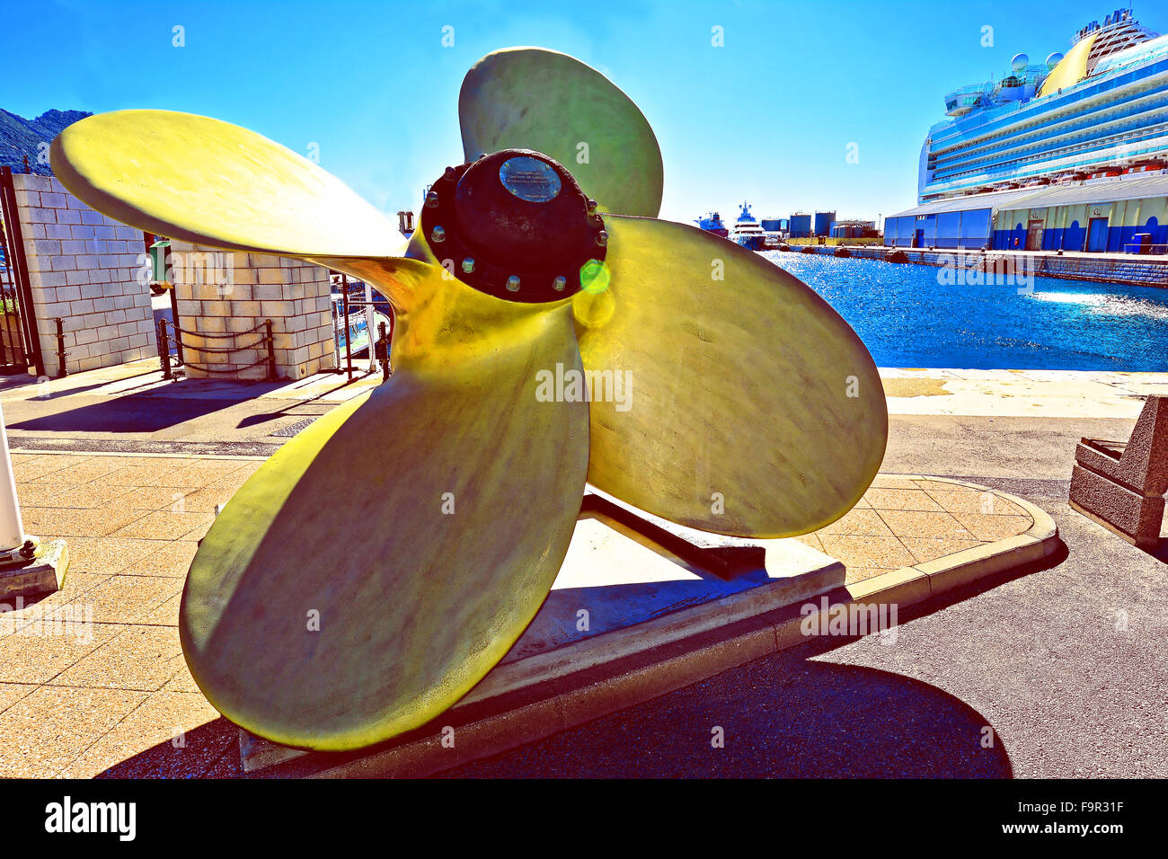 Gibraltar cruise ship marina dockside bronze ships propeller Stock ...