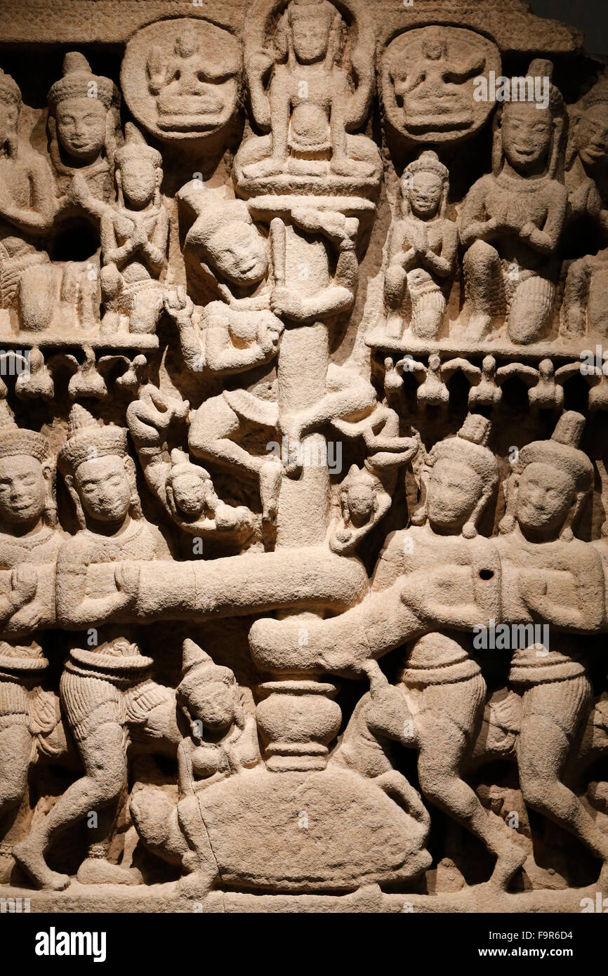 The Churning of the Ocean of Milk. Cambodia.Takeo province. Angkor Wat ...