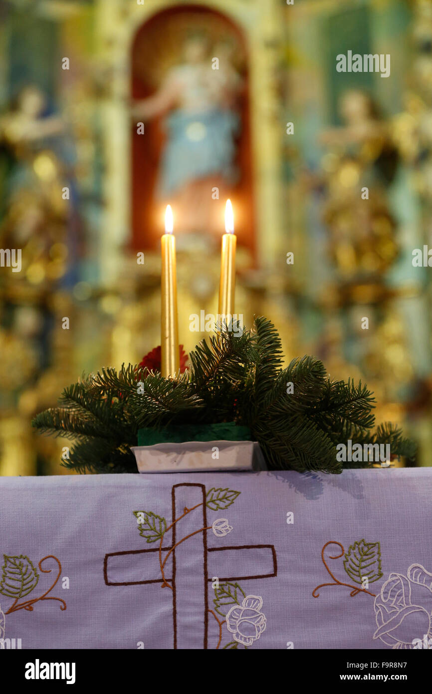 Two candles in a church Stock Photo - Alamy