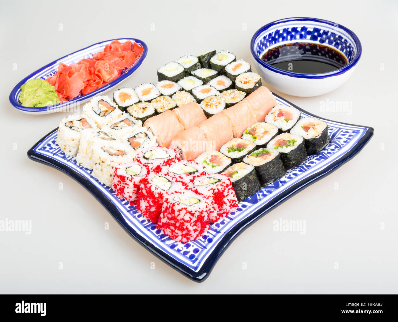 Sushi Set - Different Types of Maki Sushi and Nigiri Sushi Stock Photo ...