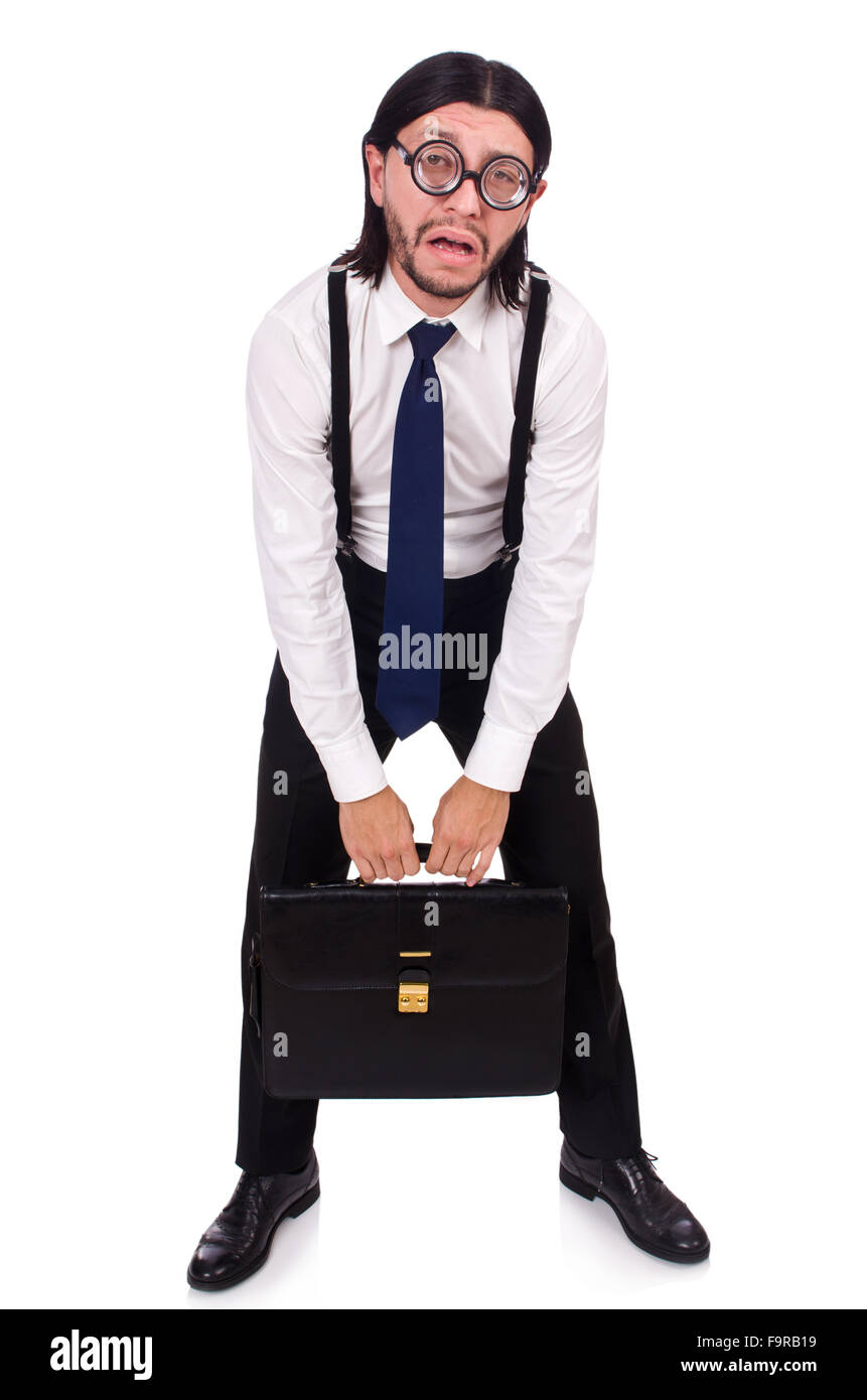 Young businessman holding briefcase isolated on white Stock Photo - Alamy