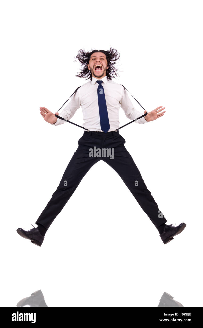 Jumping man isolated on white Stock Photo - Alamy