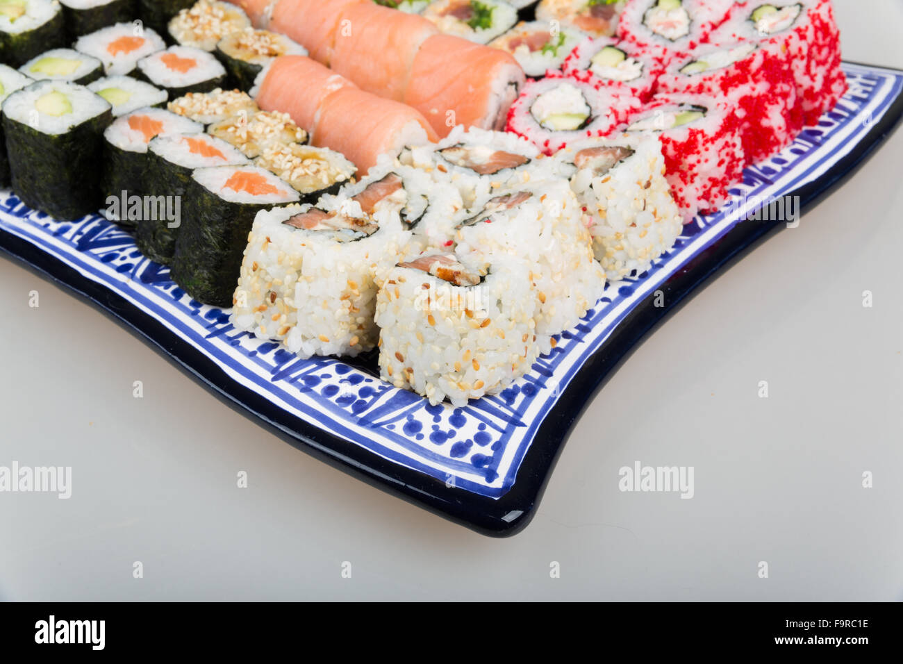 Sushi Set - Different Types of Maki Sushi and Nigiri Sushi Stock Photo ...