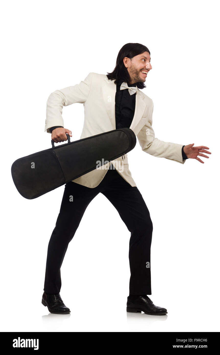 Man with violin case on whtie Stock Photo - Alamy