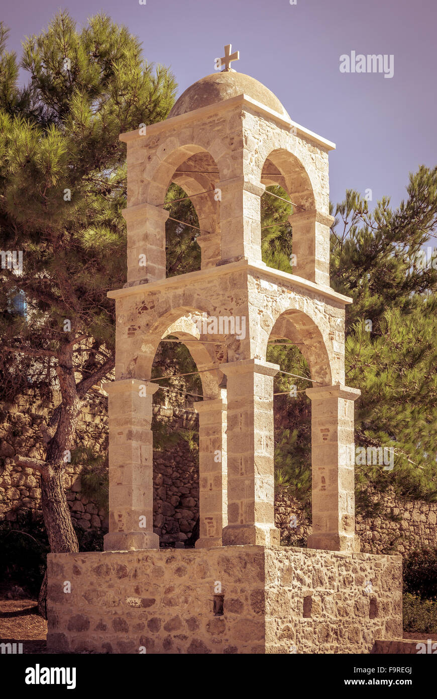 Stone bell tower on greek Kos island Stock Photo - Alamy