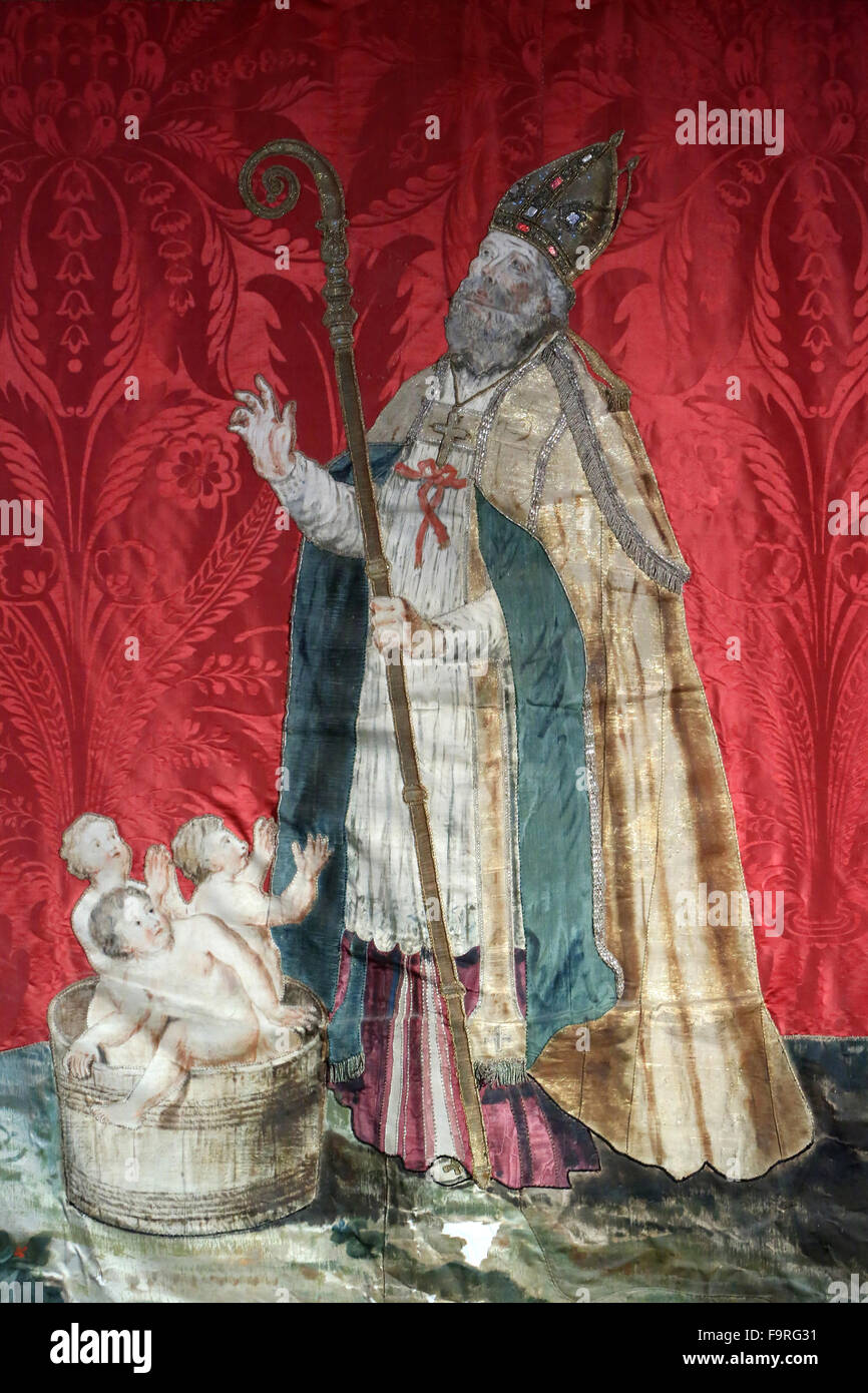 Processional banner of Saint-Nicolas. Embroidered fabrics and painted ...