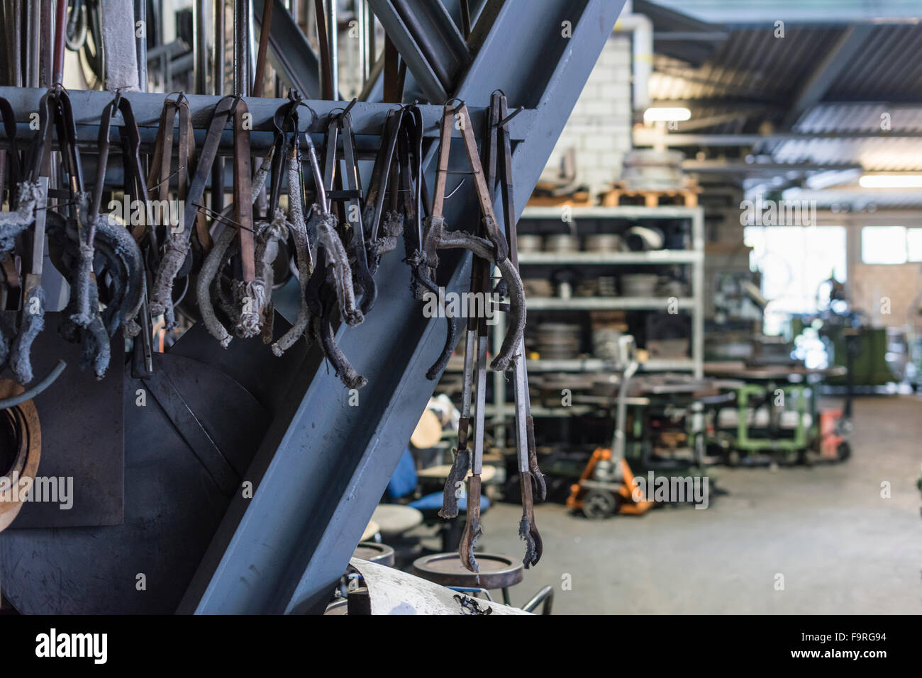 Glassblowing equipment at a glass blowing manufacture / glass furnace ...