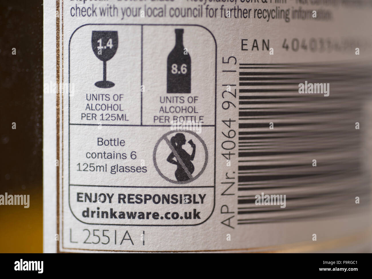 German Riesling bottle rear label with statutory information Stock ...