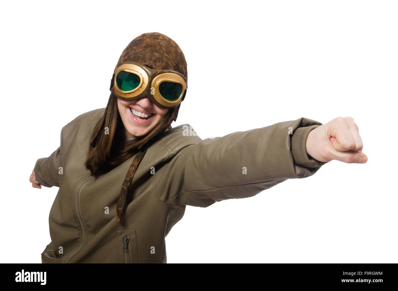 Woman pilot isolated on the white Stock Photo - Alamy